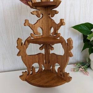 Carved 18" Corner Shelf Unit Deer Elk Ornate Natural Oak Vintage Wall ...