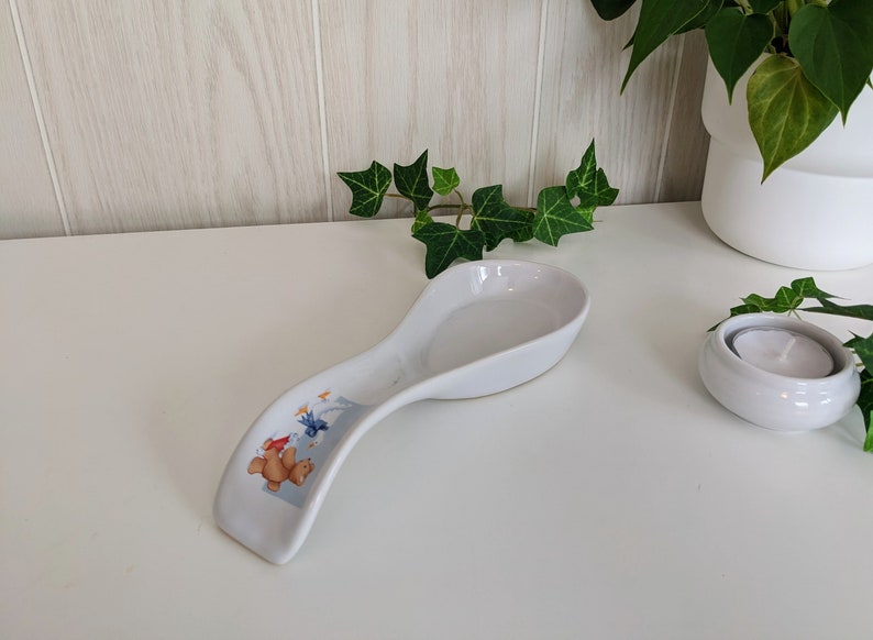 Vintage 8" Teddy Bear and Goose White Ceramic Spoon Rest Adorable ...