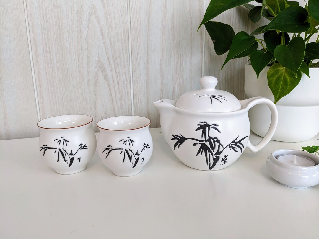 White Ceramic 3-piece Japanese Style Tea Set With Teapot and 2 Small ...