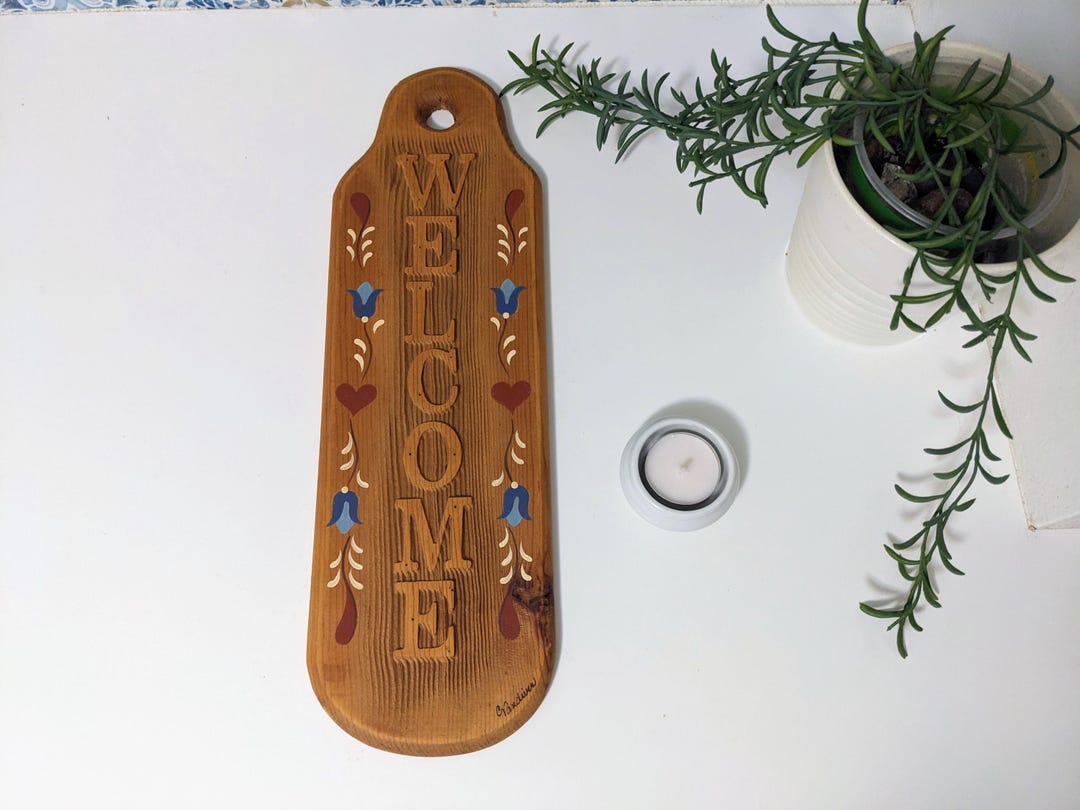 Vintage 16" Tall Carved Wood Vertical Welcome Sign - Etsy