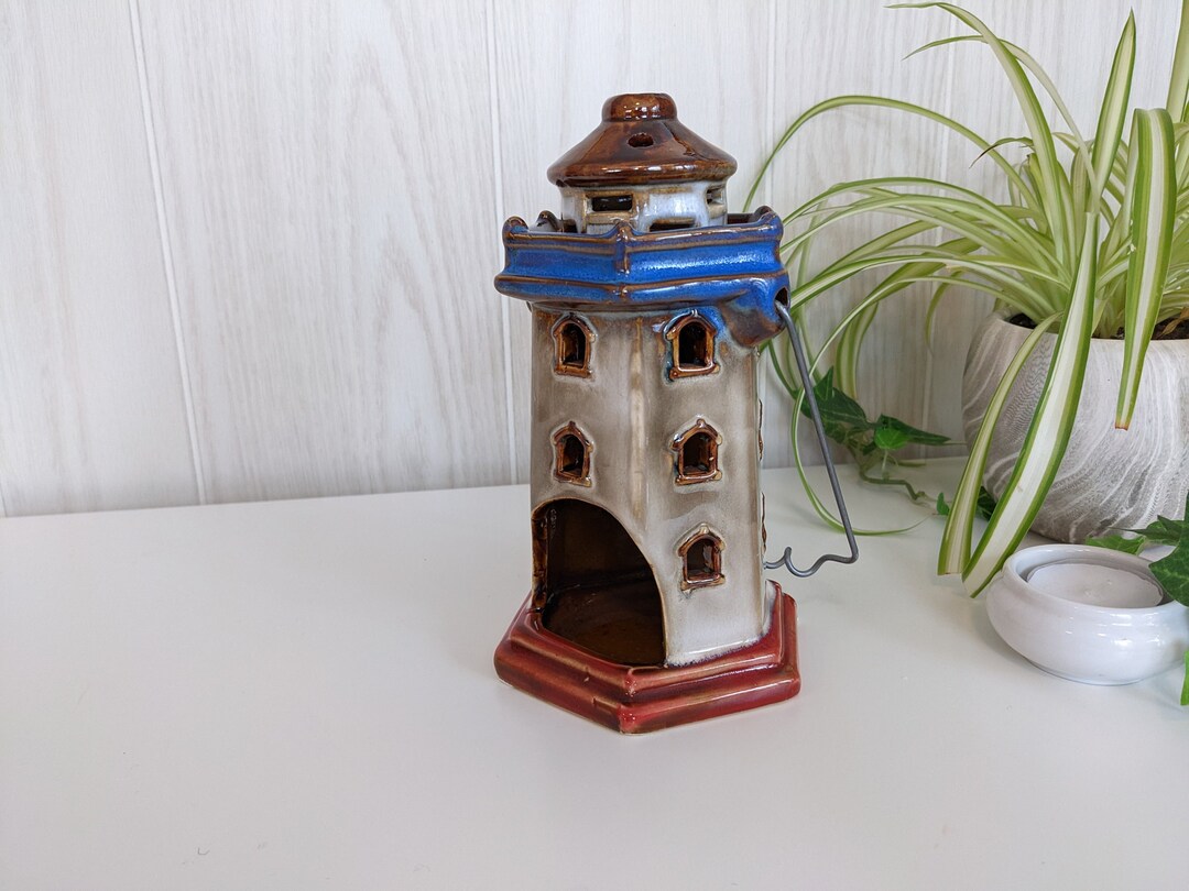 Ceramic 7" Lighthouse Tealight Holder Votive Candle Holder With Metal ...
