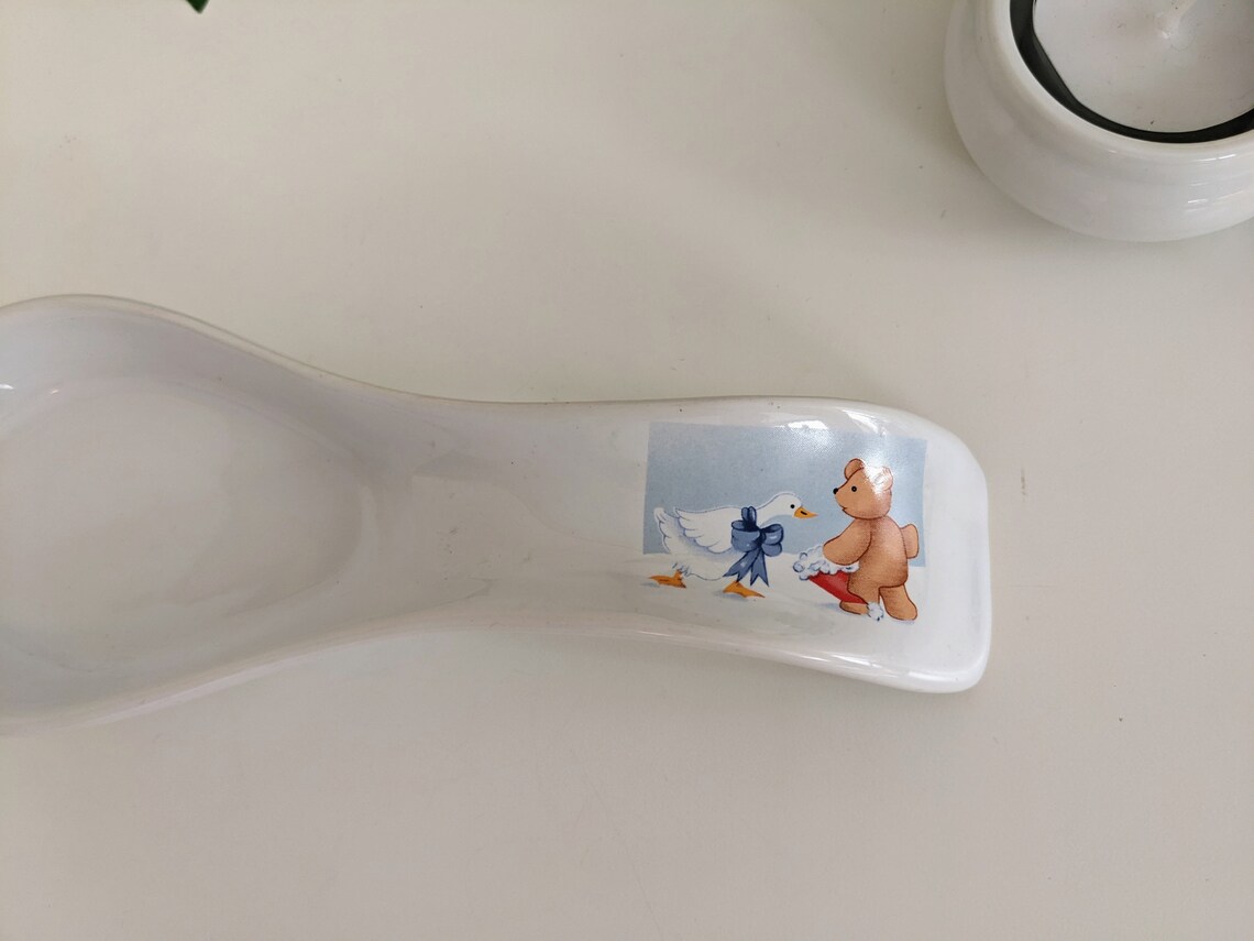 Vintage 8 Teddy Bear and Goose White Ceramic Spoon Rest - Etsy
