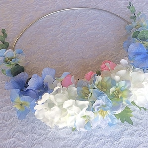 Blue Flower Girl Hoop, White Blue Hydrangeas, Pink Roses, Blue ...