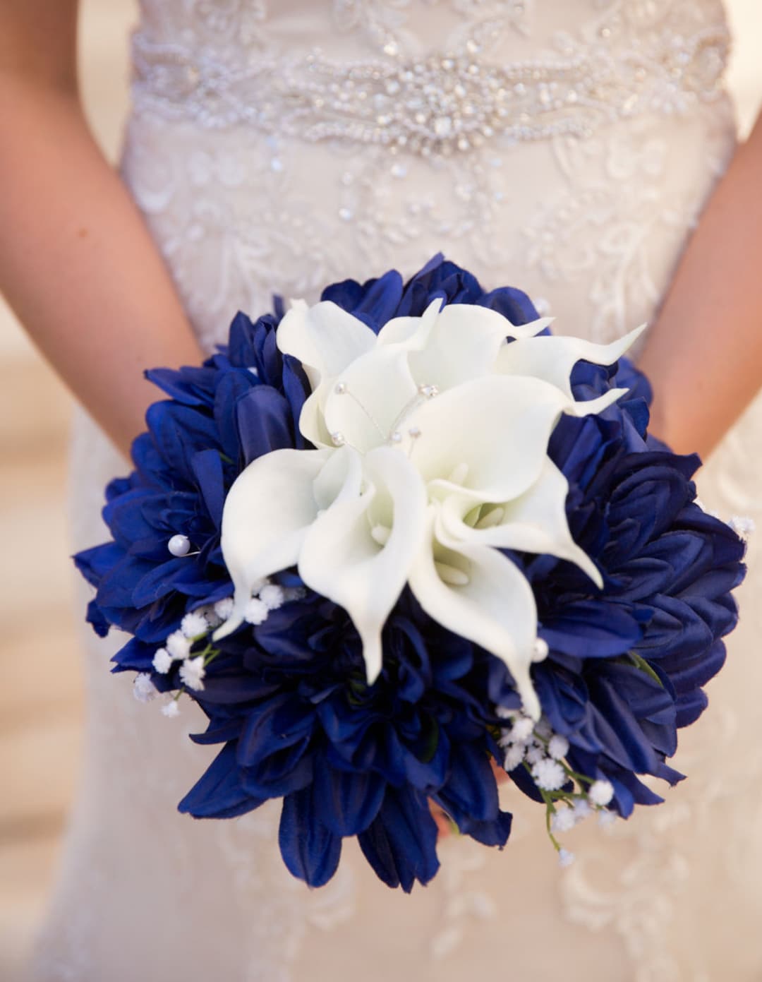Navy Bouquet for Wedding, Bridal Bouquet, Blue and White Event, Silk ...