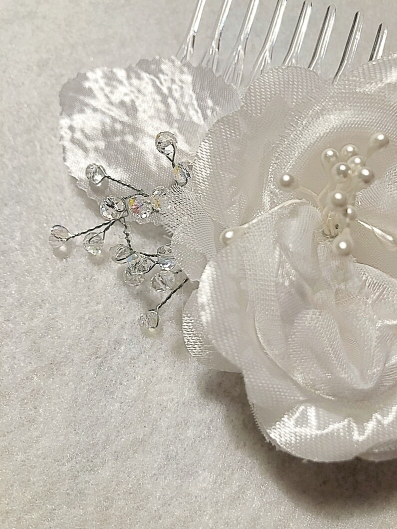 White Flower Hair Comb Bridal Rose Comb White Hair Comb - Etsy