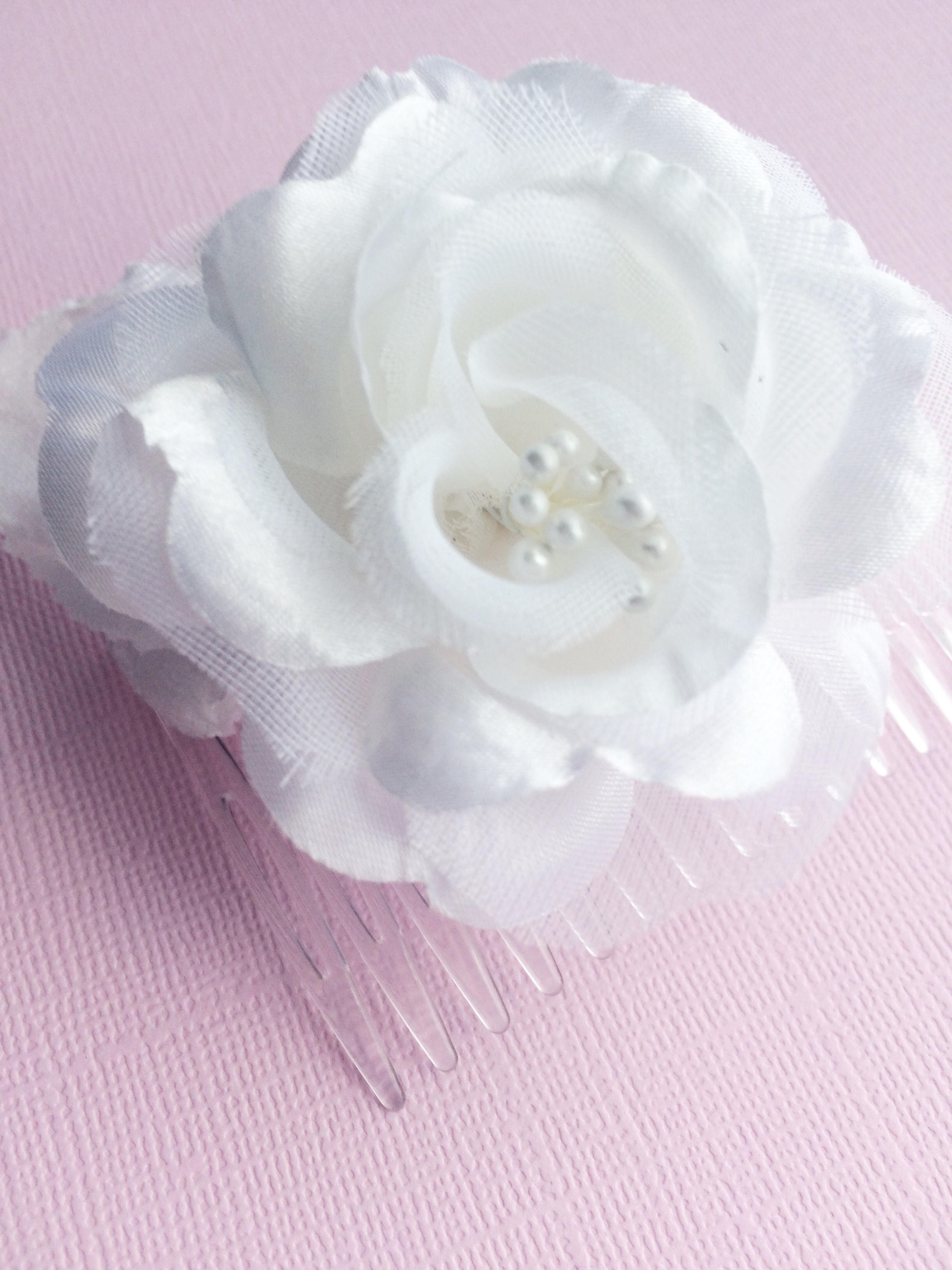 White Flower Hair Comb Bridal Rose Comb White Hair Comb | Etsy