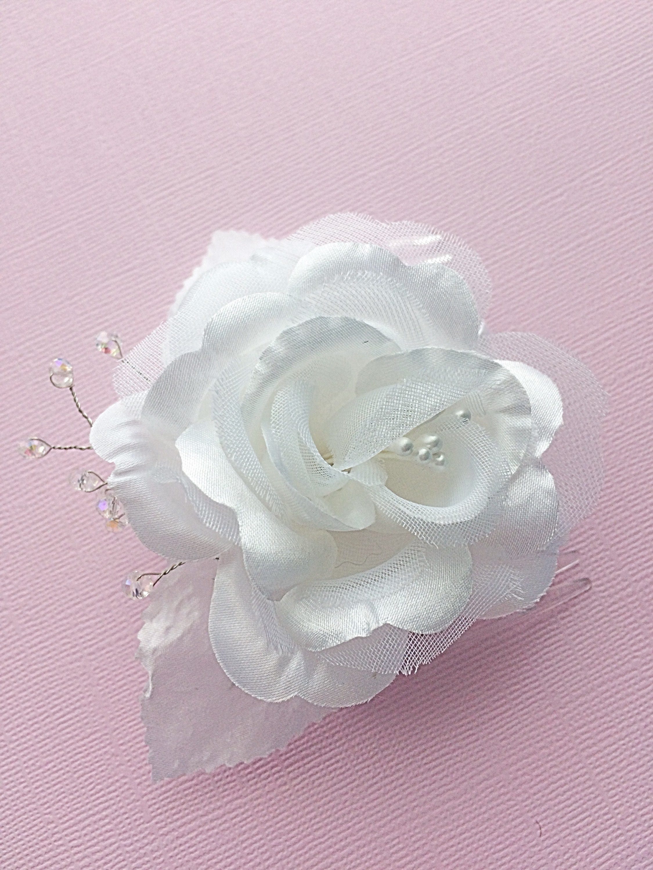 White Flower Hair Comb Bridal Rose Comb White Hair Comb | Etsy