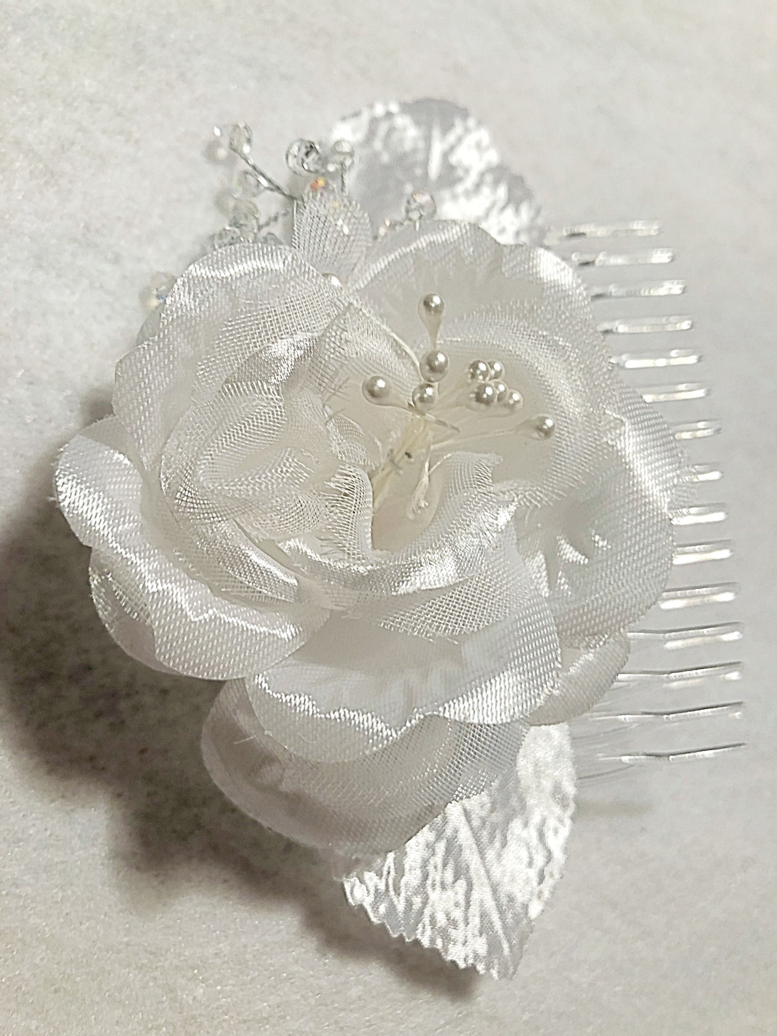 White Flower Hair Comb Bridal Rose Comb White Hair Comb - Etsy
