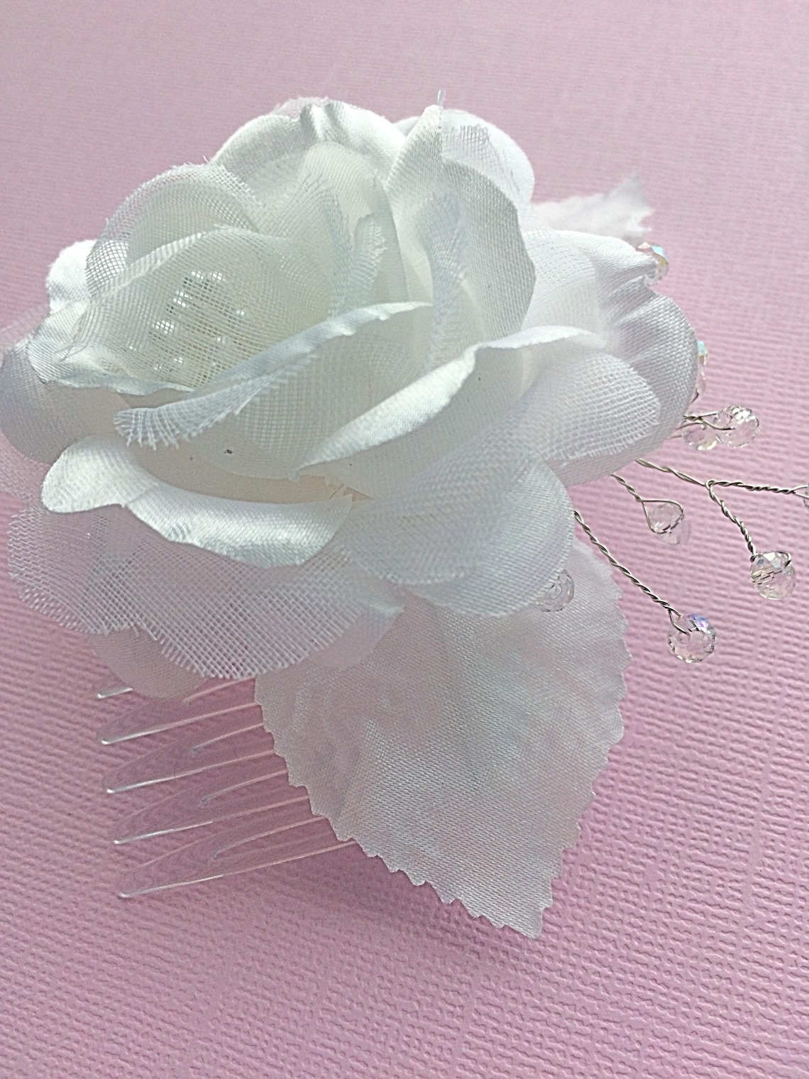White Flower Hair Comb Bridal Rose Comb White Hair Comb | Etsy
