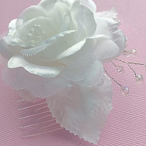 White Flower Hair Comb, Bridal Rose Comb, White Hair Comb, White Rose ...