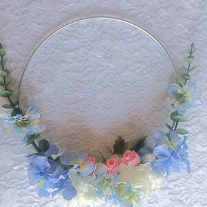 Blue Flower Girl Hoop, White Blue Hydrangeas, Pink Roses, Blue ...