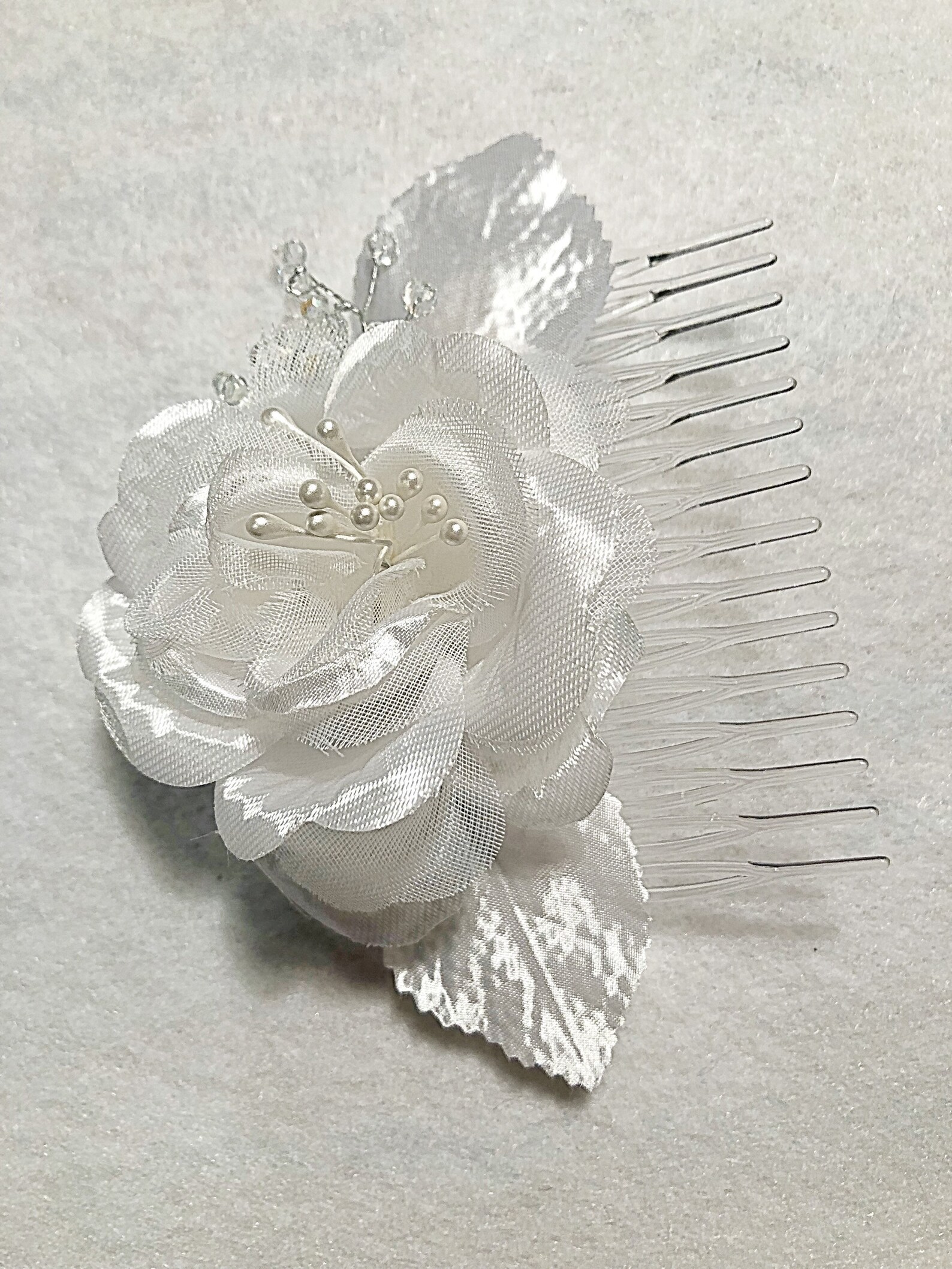 White Flower Hair Comb Bridal Rose Comb White Hair Comb - Etsy