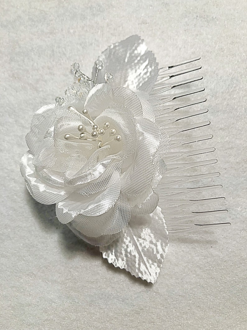 White Flower Hair Comb Bridal Rose Comb White Hair Comb - Etsy