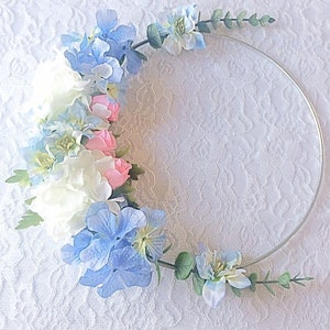 Blue Flower Girl Hoop, White Blue Hydrangeas, Pink Roses, Blue ...