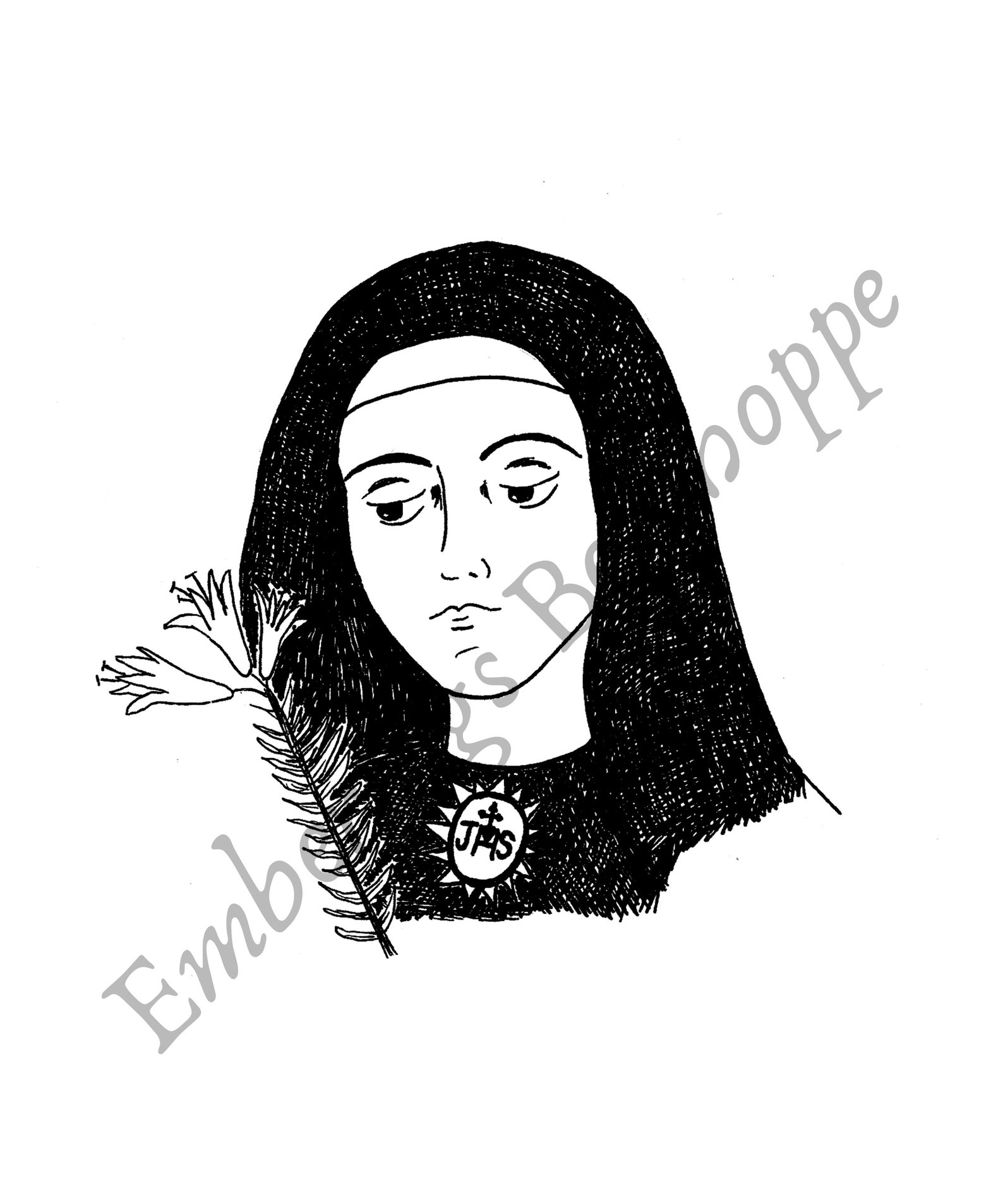 Saint Mariana De Jesus Pen and Ink Art Print/santa Mariana De Jesus De ...