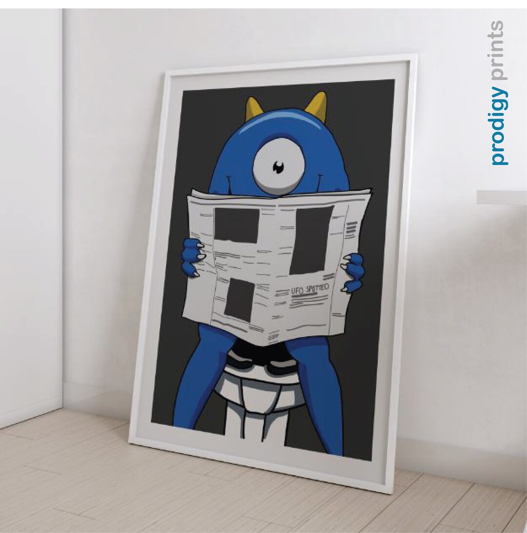 Cartoon Alien on Toilet Print, Funny Bathroom Art for Kids, Quirky Kids ...