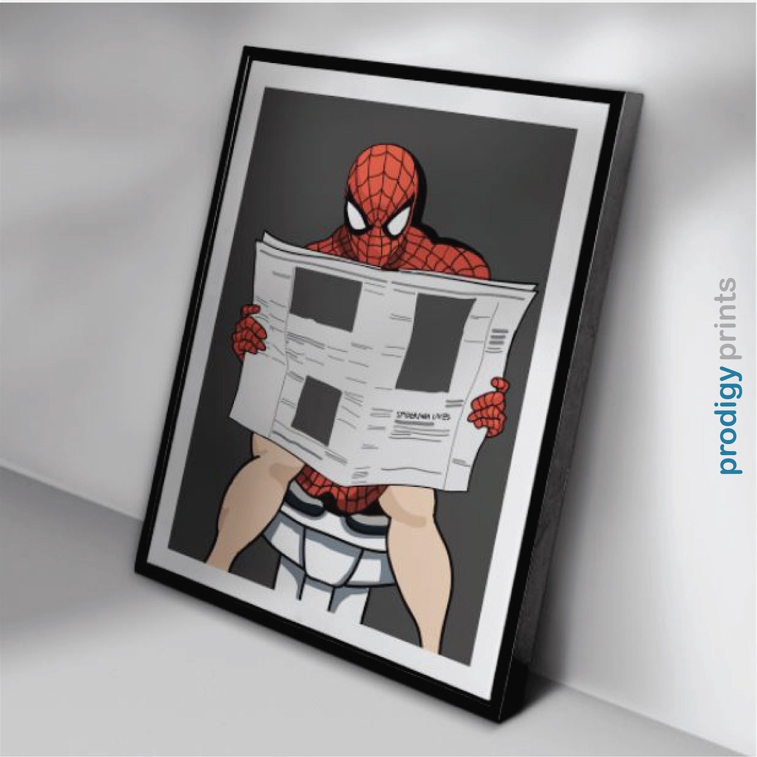 Spiderman on the Toilet, Spiderman Poster, Bathroom Art, Humor Art ...