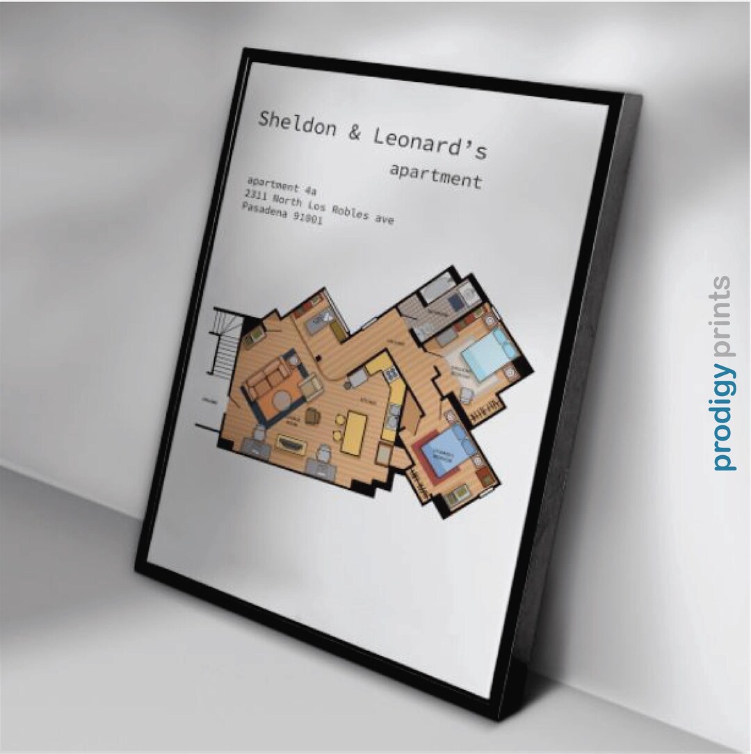 Big Bang Theory Floor Plans Print, Sheldon's Apartment Print, Big Bang ...