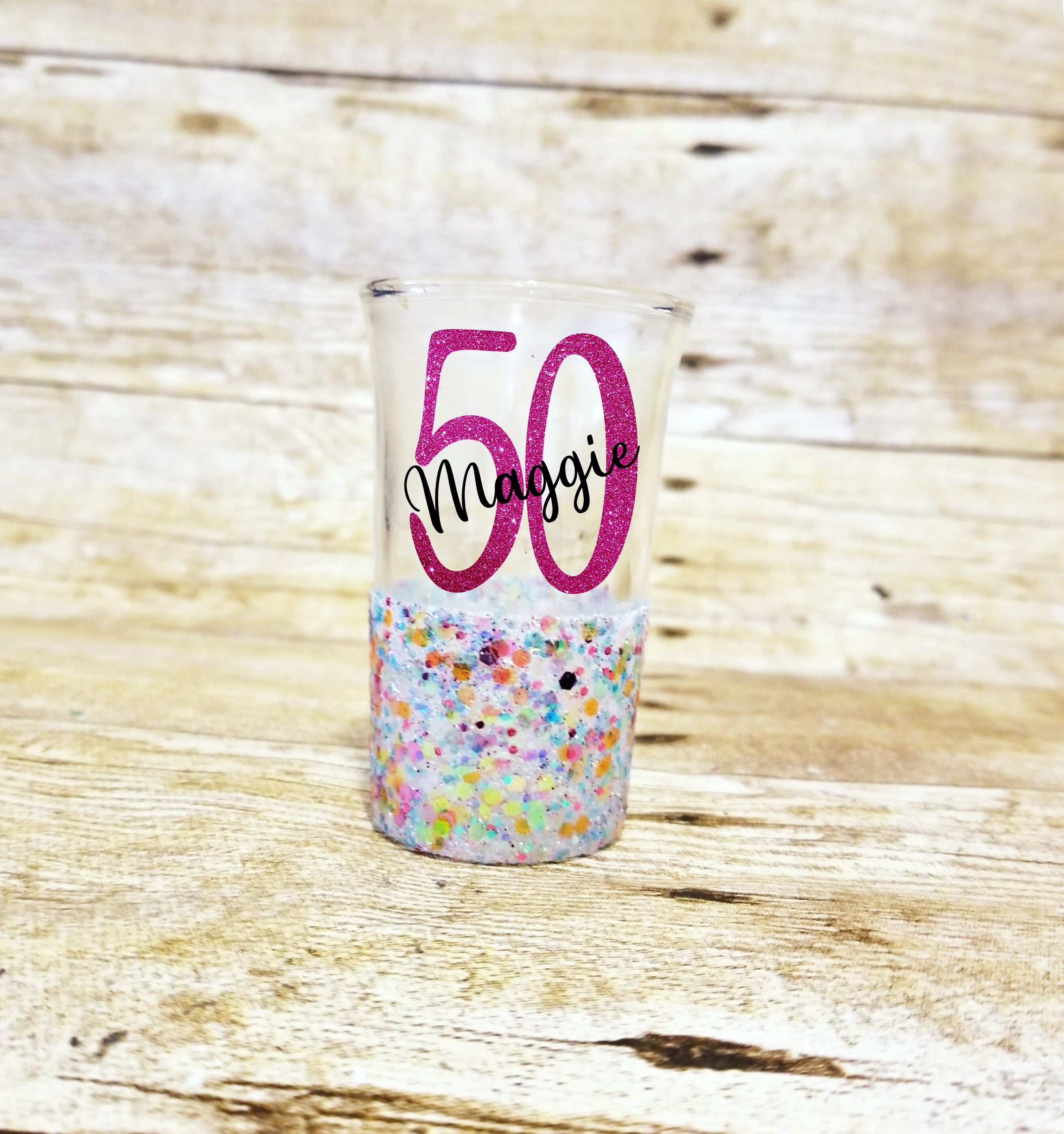 50th Birthday Shot Glass 50 And Fabulous Glitter Shot Glass Etsy