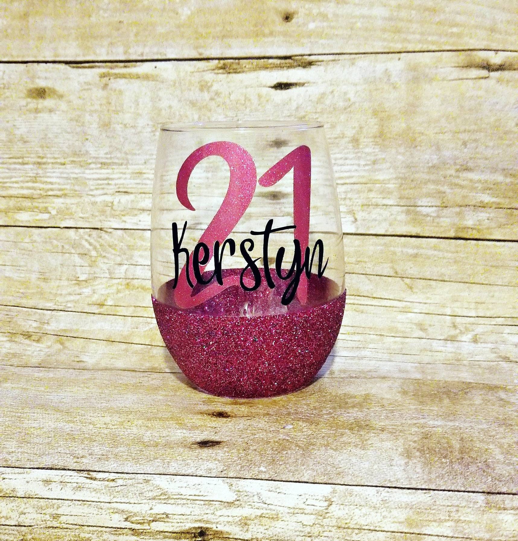 21st Birthday Glass 21st Wine Glass Finally 21 T Glitter Etsy