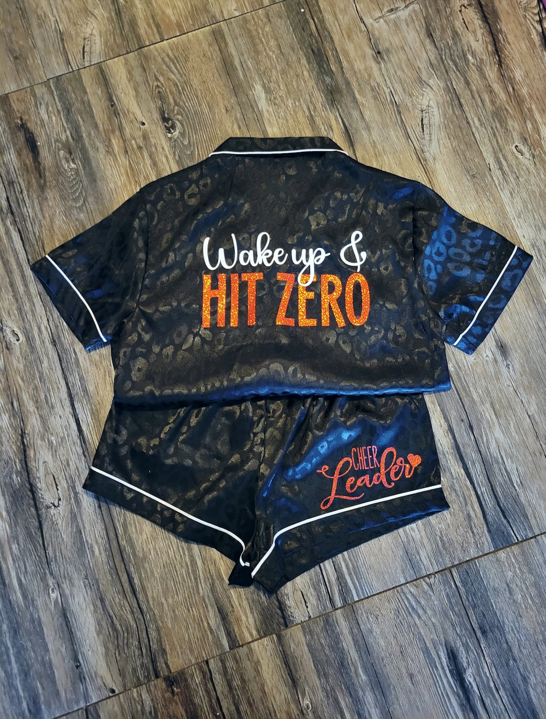 Wake up and Hit Zero, Full Glitter Design Satin Pajama Set, Cheerleader ...