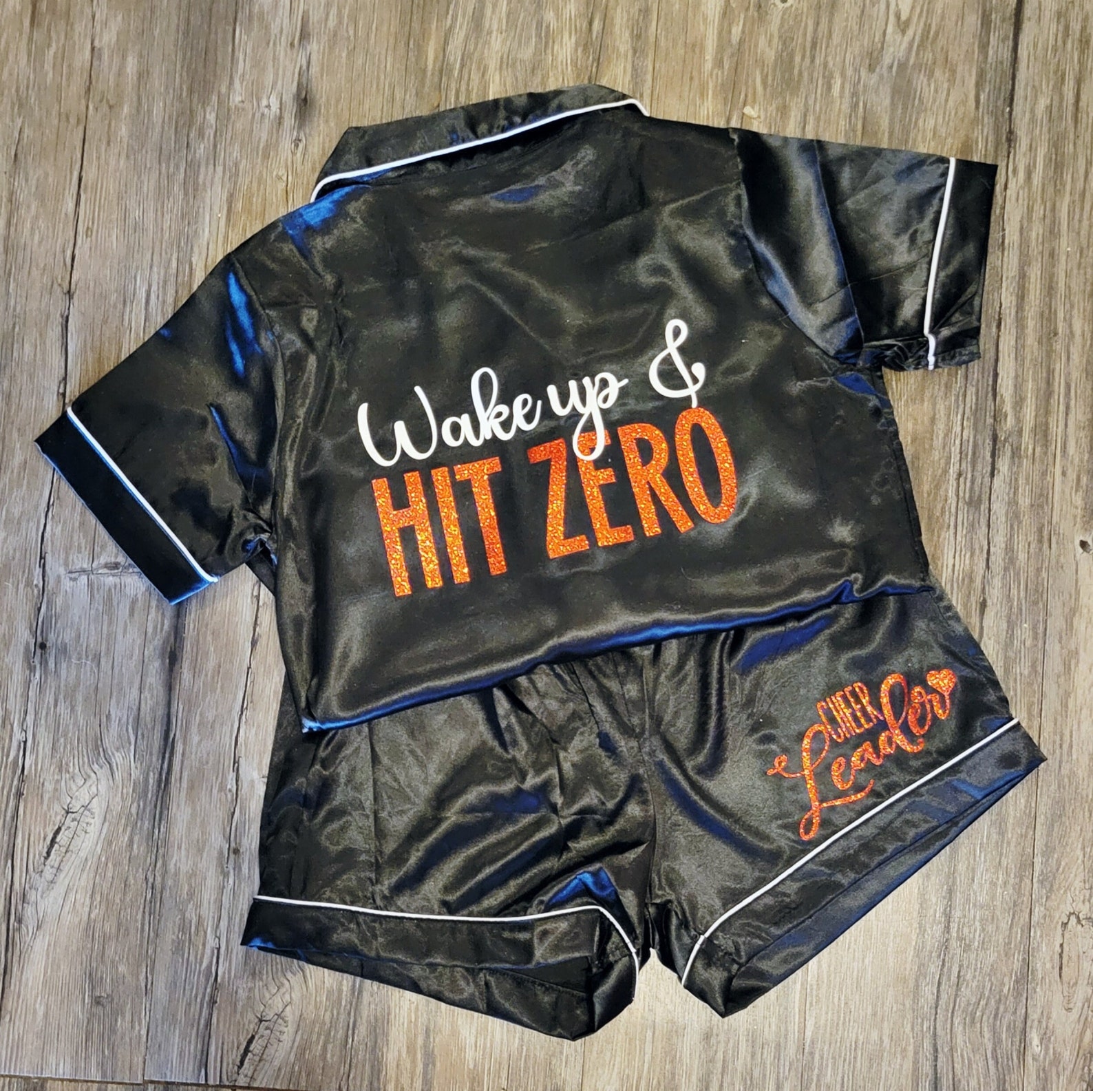 Wake up and Hit Zero, Full Glitter Design Satin Pajama Set, Cheerleader ...