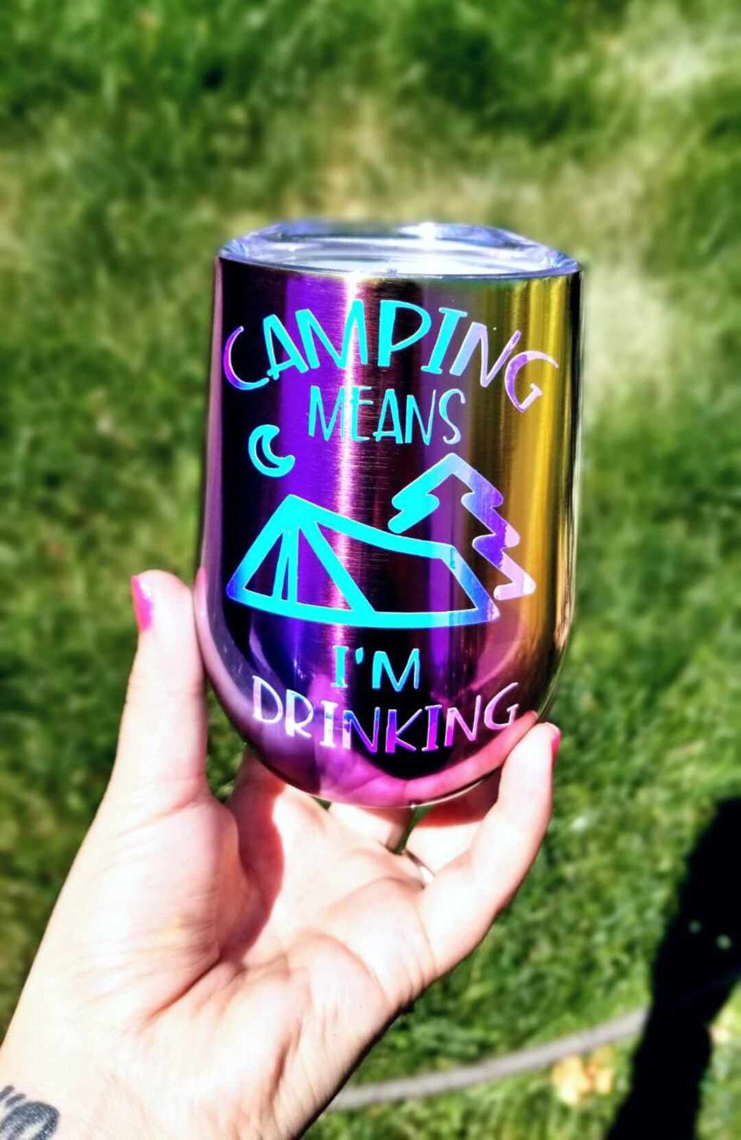 Happy Camper Iridescent Wine Glass: Funny Camping Mug - Etsy