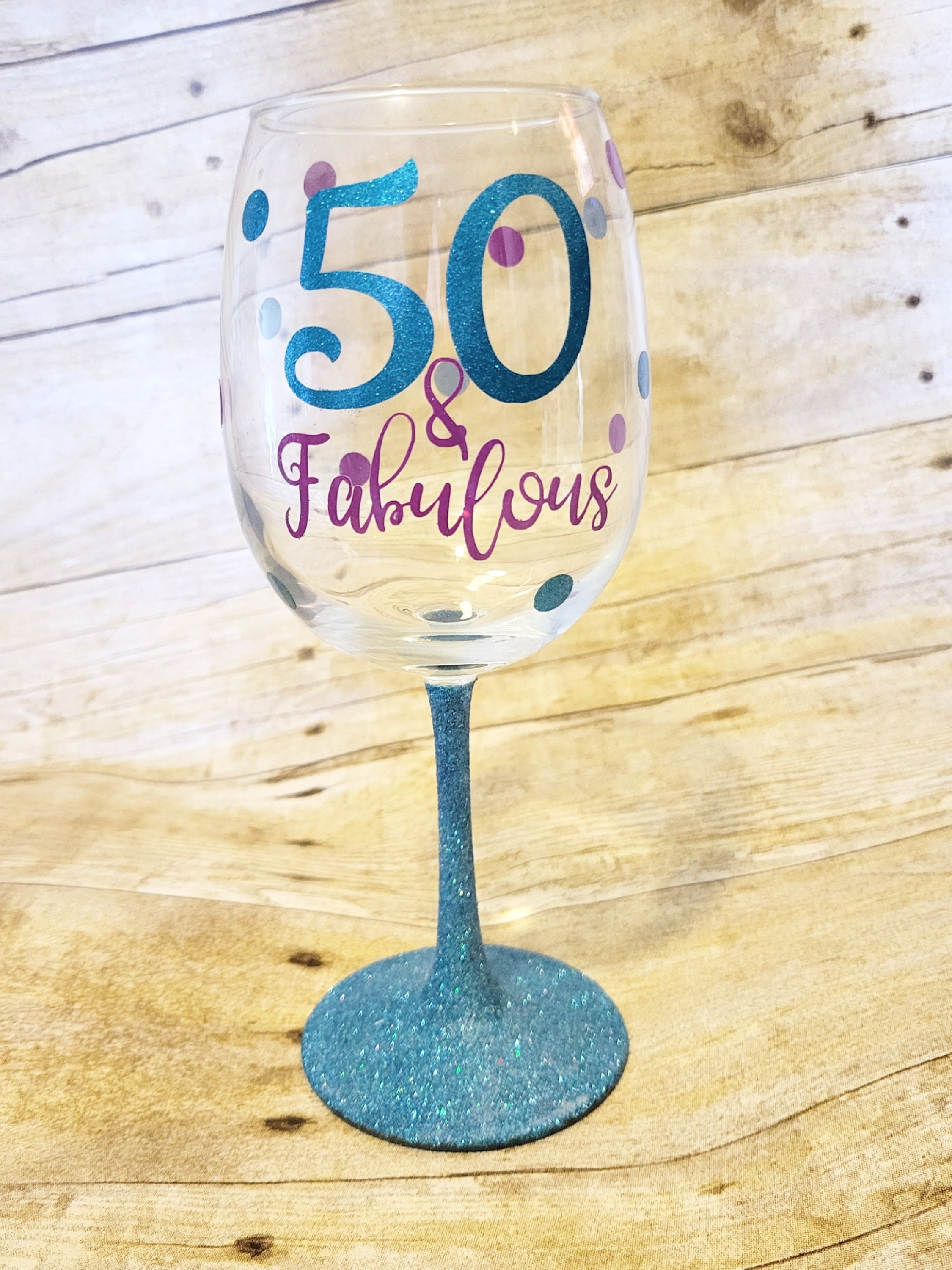 50th Birthday Glass / 50th Birthday Gift / Glitter Wine Glass - Etsy