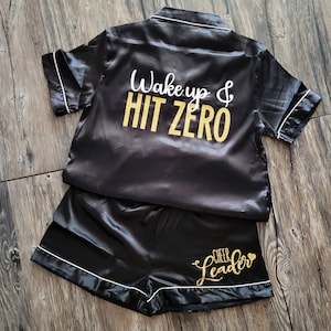 Wake up and Hit Zero, Full Glitter Design Satin Pajama Set, Cheerleader ...