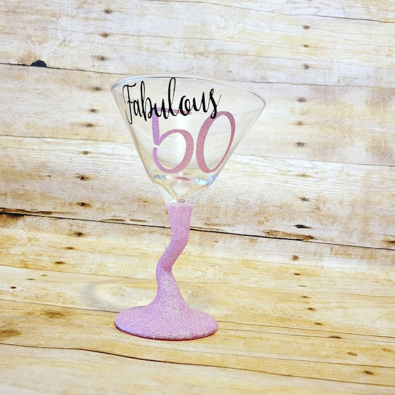 50th Birthday Glass 50th Martini Glass Fabulous 50 Glitter | Etsy
