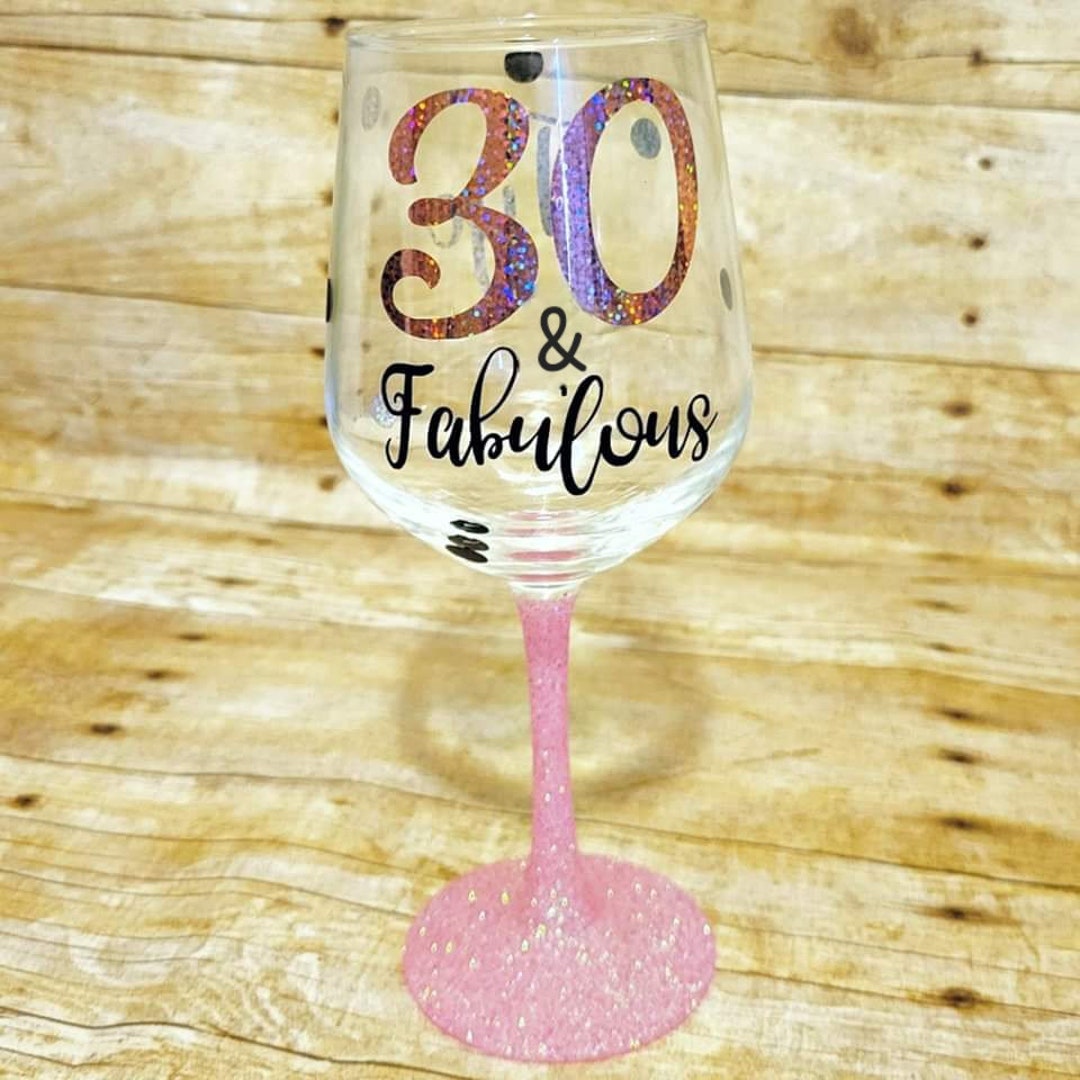 30th Birthday Glass / 30th Birthday Gift / Glitter Wine Glass / 30 and ...