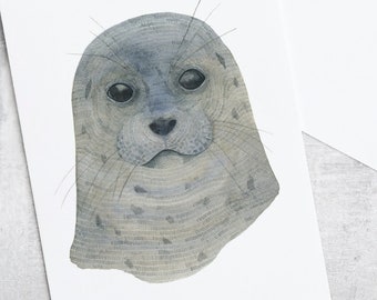 Seal Art Ocean Art Painting With Seal Birthday Card Ocean Lover
