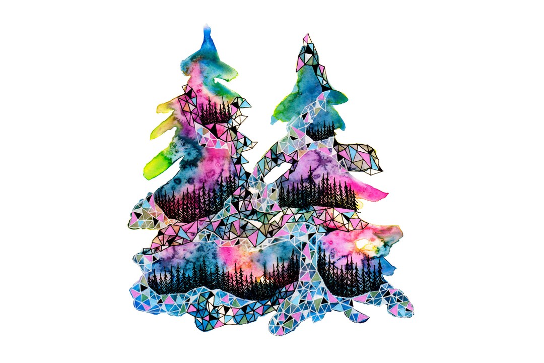 Two Trees Art Print, Watercolour Forest Painting - Etsy