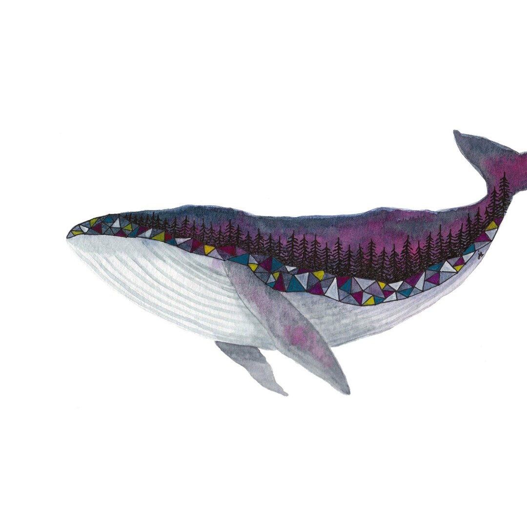 Humpback Whale and Forest Art Print, Watercolour Ocean Painting - Etsy