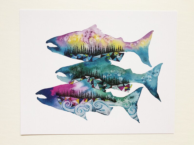 Salmon Fish Watercolor Painting Art Print - Etsy