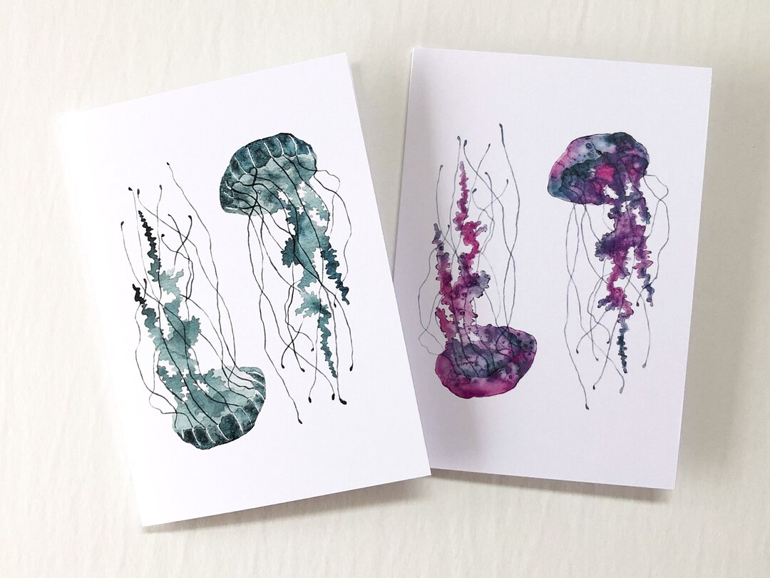 Jellyfish Card, Watercolour Artwork, Underwater Nautical Pairs - Etsy