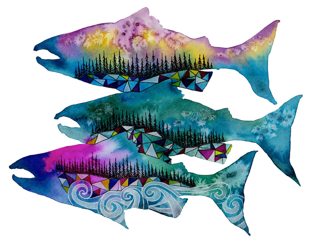 Salmon Fish Watercolor Painting Art Print - Etsy