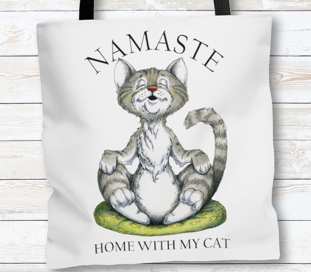 Namaste Home With My Cat, Canvas Tote Bags for Women, Cat Lover Gift ...