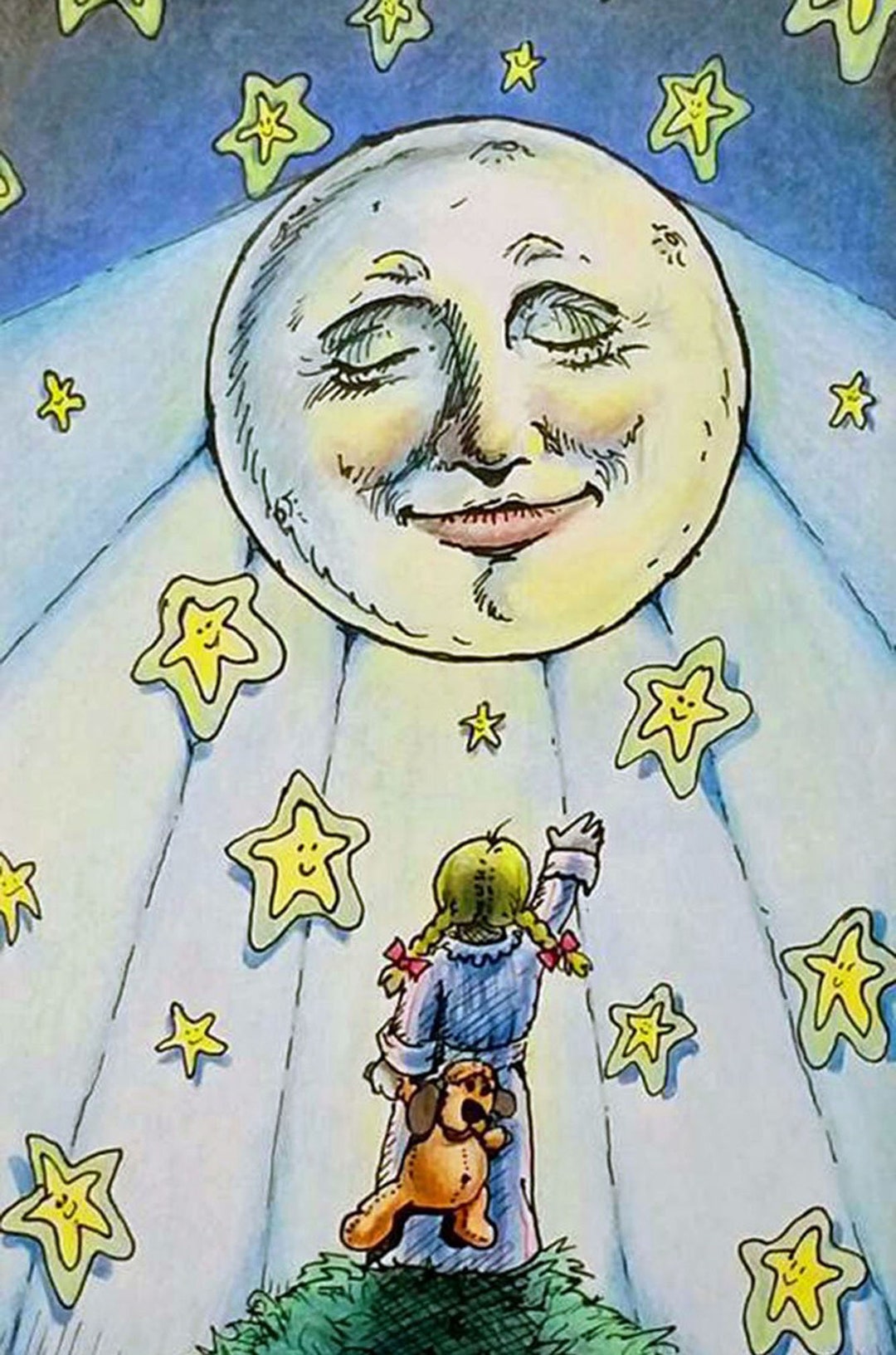 Moon Art Print, Whimsical Art, Love You to the Moon and Back, Kid's ...