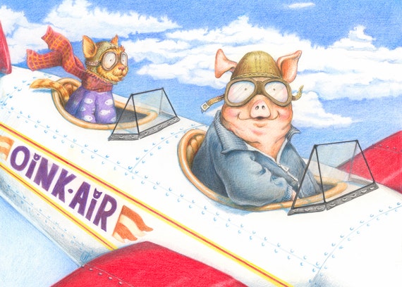 Art Print Wall Art When Pigs Fly Colored Pencil Office Decor | Etsy