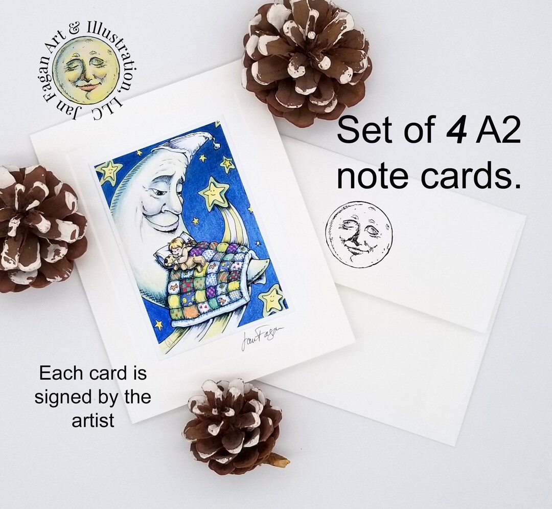 Moon and Back Card, Letter Writing Set, Note Cards With Envelopes ...
