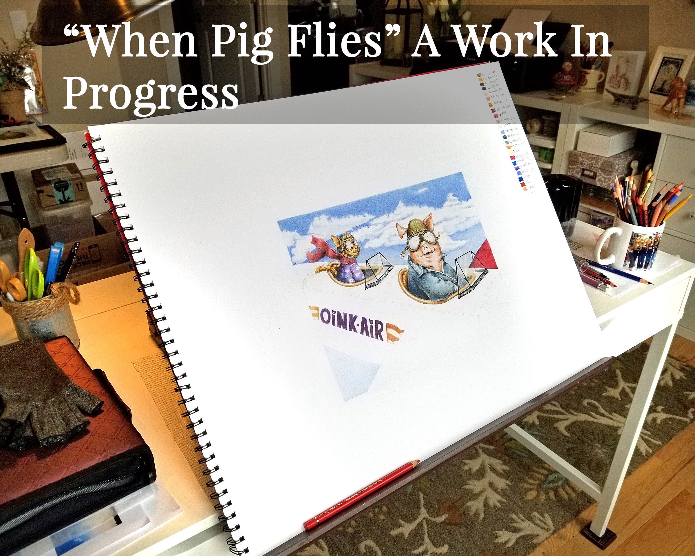 Art Print Wall Art When Pigs Fly Colored Pencil Office Decor Pig Lover ...