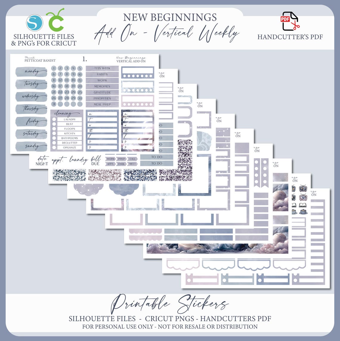 New Years Printable Add on Vertical Weekly Planner Sticker Kit - New ...