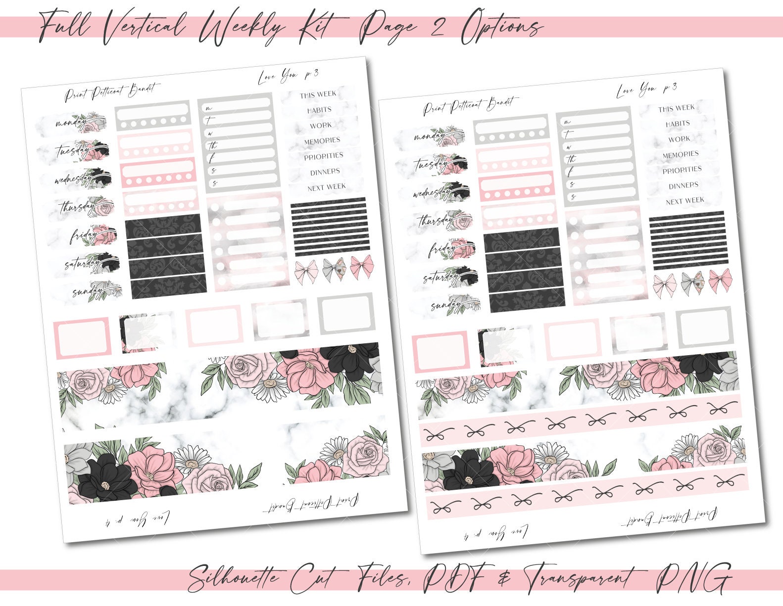 Printable Vertical Weekly Planner Sticker Kit Love You | Etsy