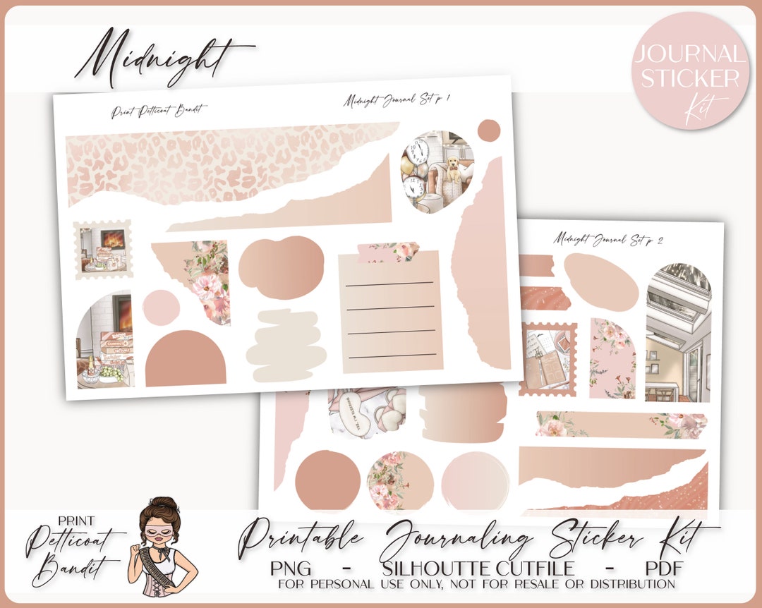 Printable Journaling Sticker Kit Midnight Journal Stickers Decorative Planner Kit Silhouette ...