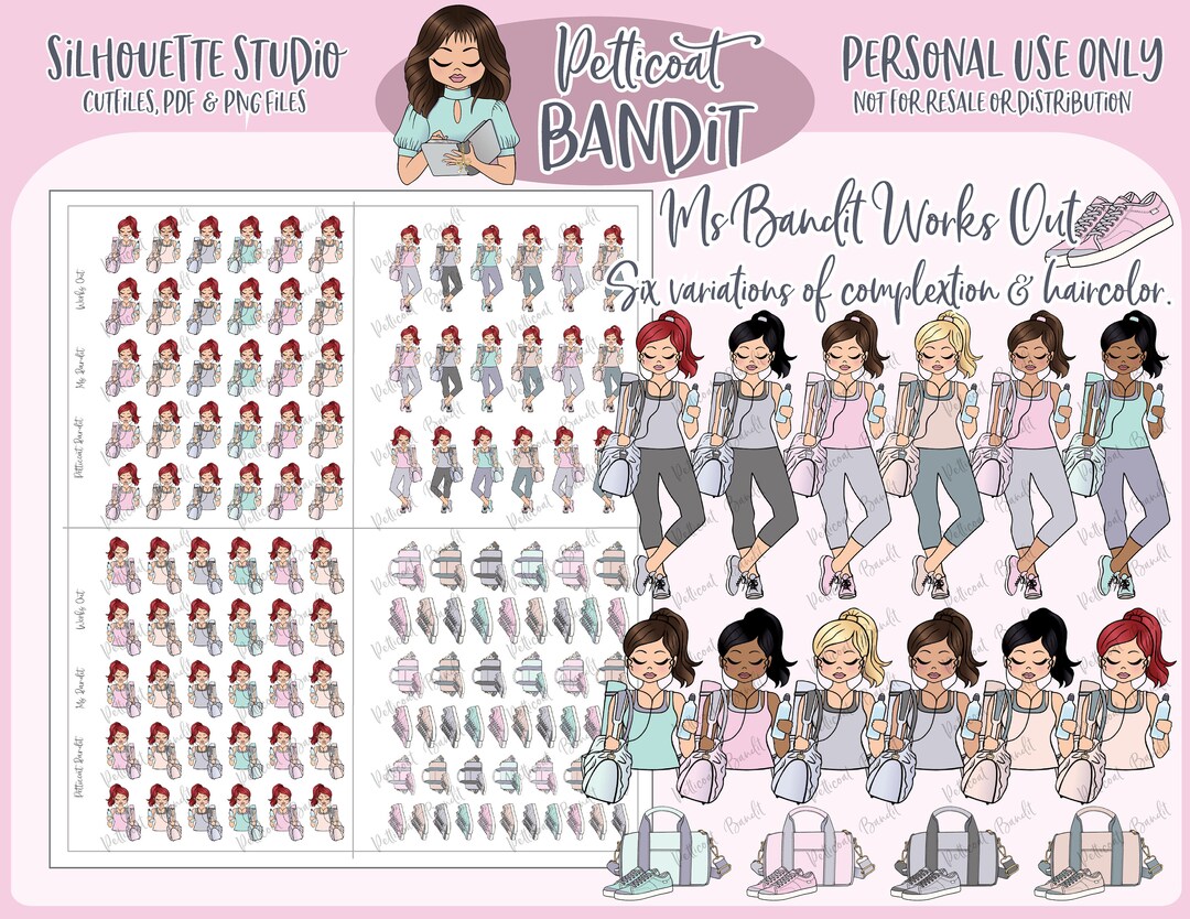 Ms. Bandit Works Out Printable Character Stickers Fitness Planner Girl ...