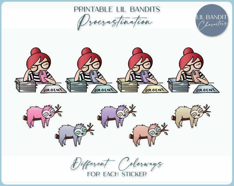Lil' Bandit - Procrastination | Printable Character Stickers | Planner ...