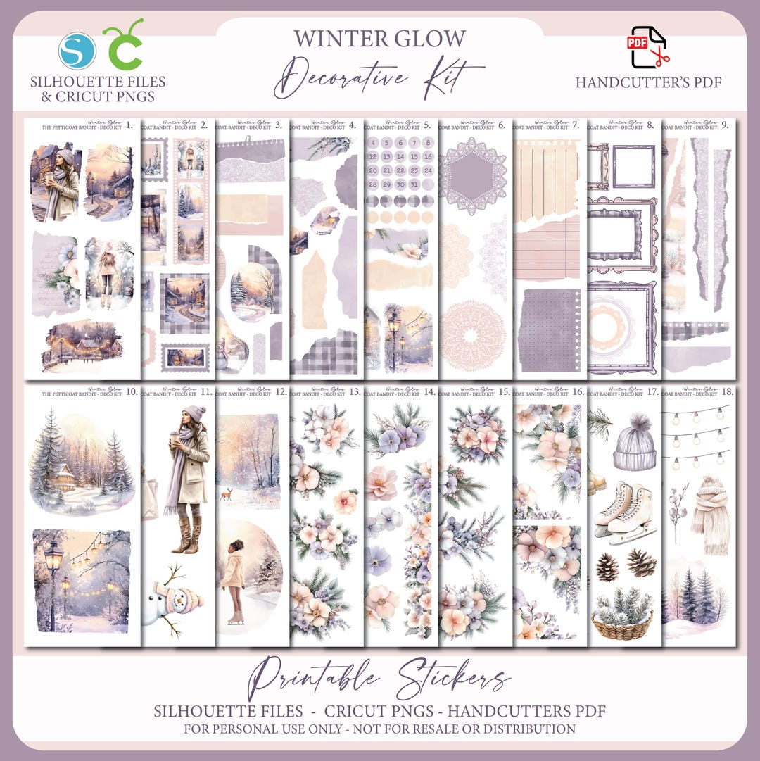 Printable Decorative Sticker Kit - Winter Glow | Snowy Winter Journal ...