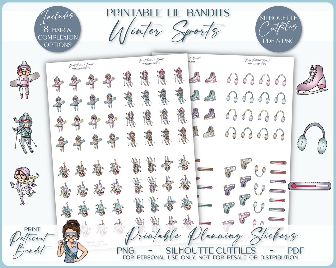 Lil' Bandit - Winter Sports | Printable Character Stickers | Planner ...