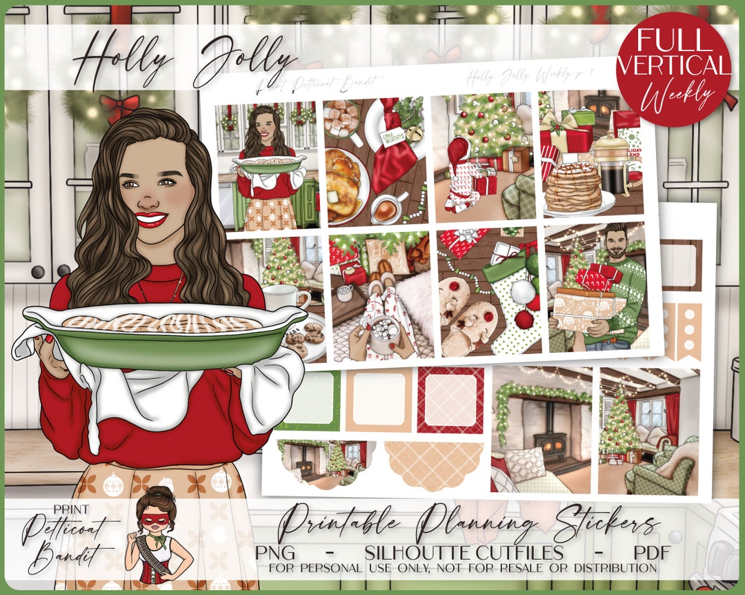 Printable Vertical Weekly Planner Sticker Kit Holly Jolly - Etsy